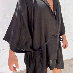 Mens Cotton Gauze Mini Caftan for Men, Kaftan Festival Clothing Black ...