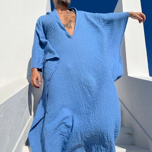 Mens Muslin Caftan With HOOD / Cotton Muslin Fabric Authentic CAFTAN for Men / Greek Style ...