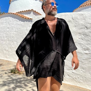Mens Cotton Gauze Mini Caftan for Men, Kaftan Festival Clothing Black ...