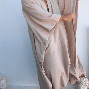 Mens Cotton Gauze Caftan With Hood / Sand Natural Color / Loose Kaftan for Men / Long Tunic S to ...