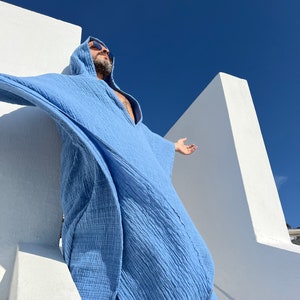 Mens Muslin Caftan With HOOD / Cotton Muslin Fabric Authentic CAFTAN for Men / Greek Style ...