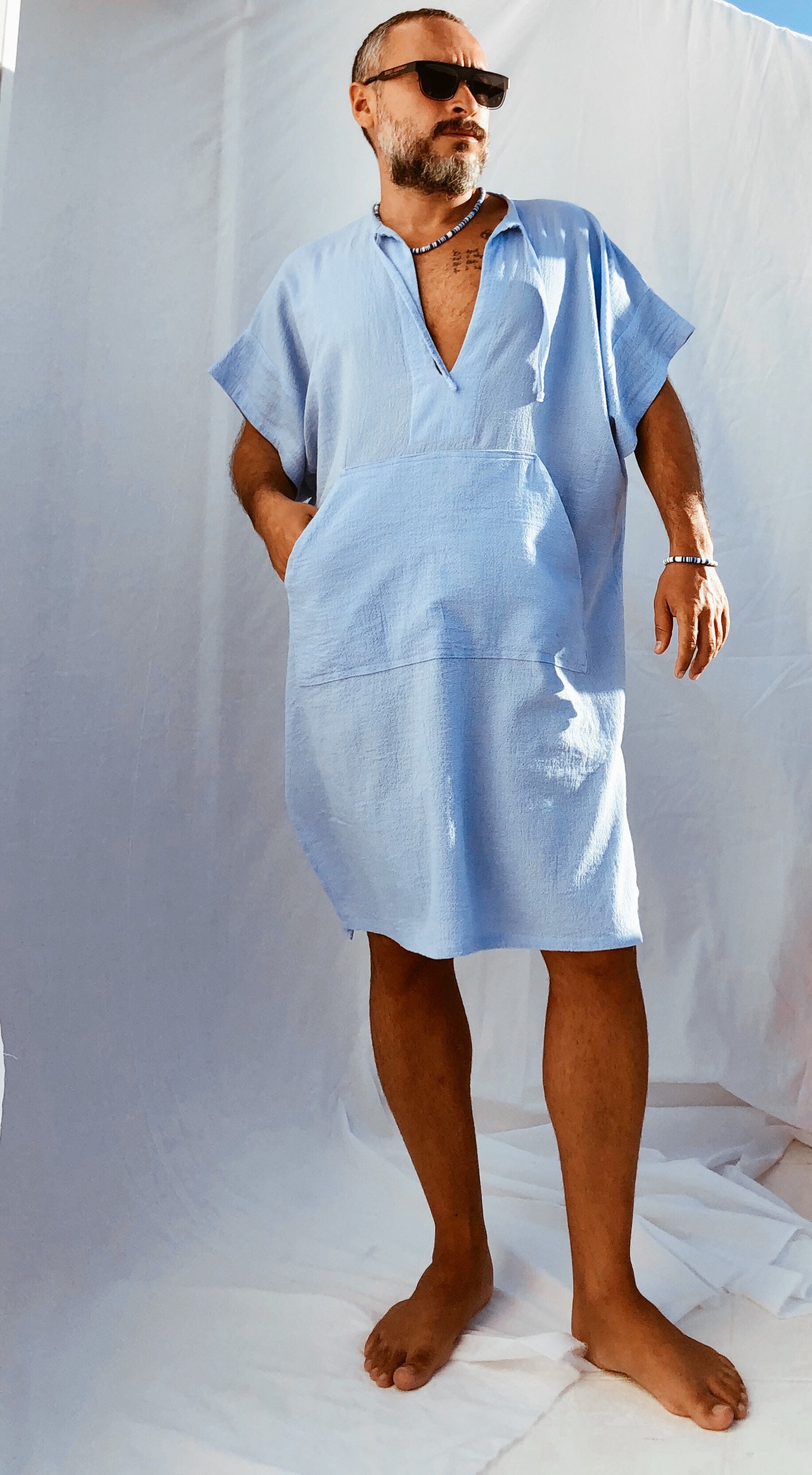 Mens caftan Linen Cotton Short Kaftan / robe for surfers / caftan ...