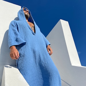 Mens Muslin Caftan With HOOD / Cotton Muslin Fabric Authentic CAFTAN for Men / Greek Style ...