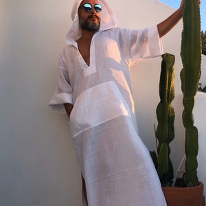 Mens Linen Hooded Kaftan - Greek Style Beach Robe - Etsy