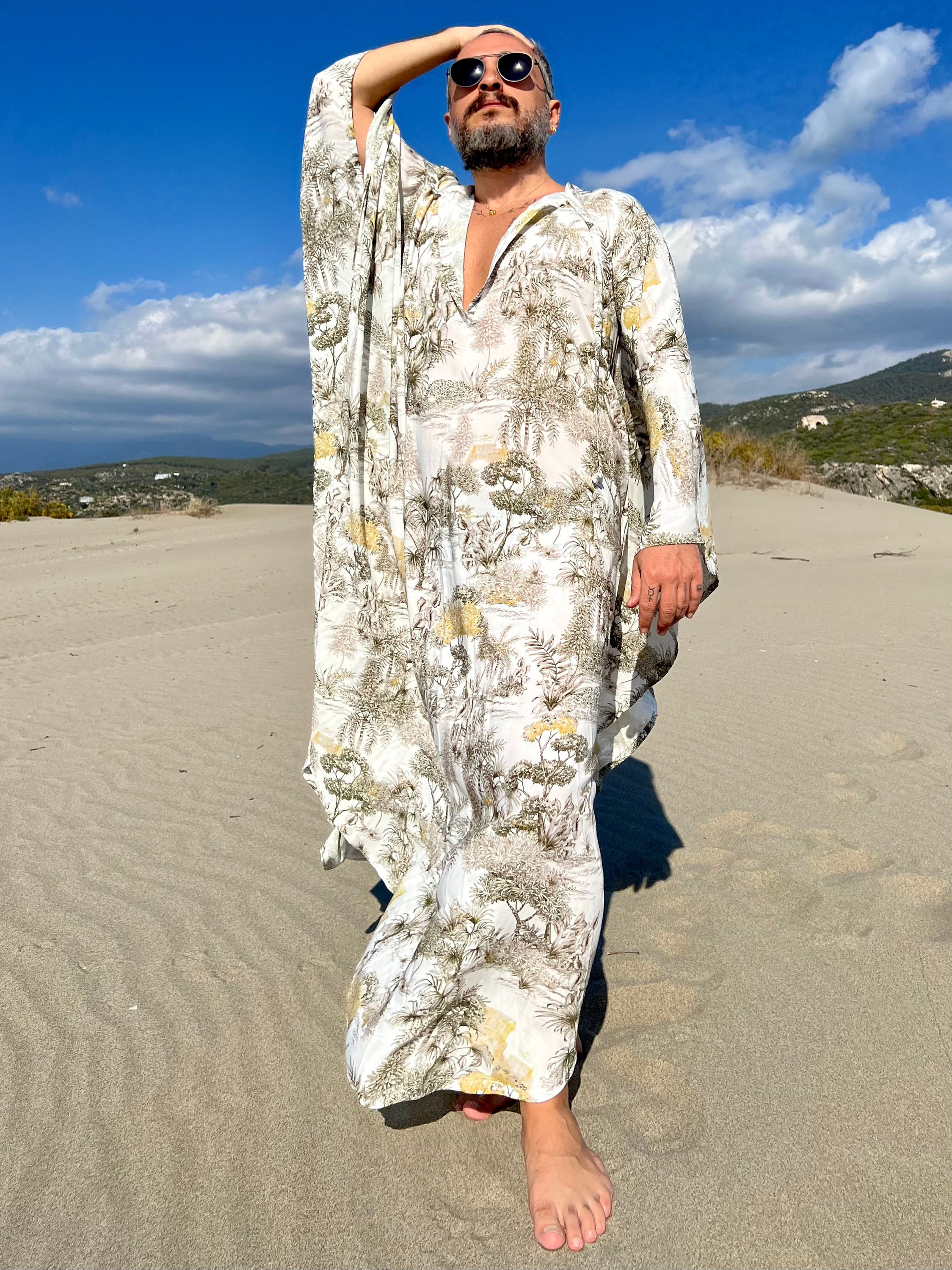 Mens kaftan tropical caftan , caftan for men, kaftan, tunic pool party ...