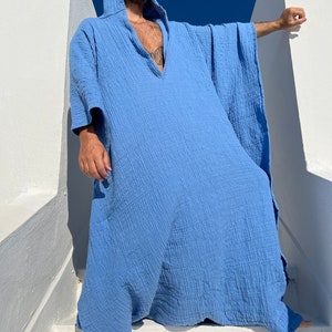 Mens Muslin Caftan With HOOD / Cotton Muslin Fabric Authentic CAFTAN for Men / Greek Style ...