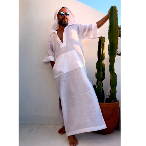 Mens Linen Hooded Kaftan / Greek Style Linen GREECE Hoodie / - Etsy