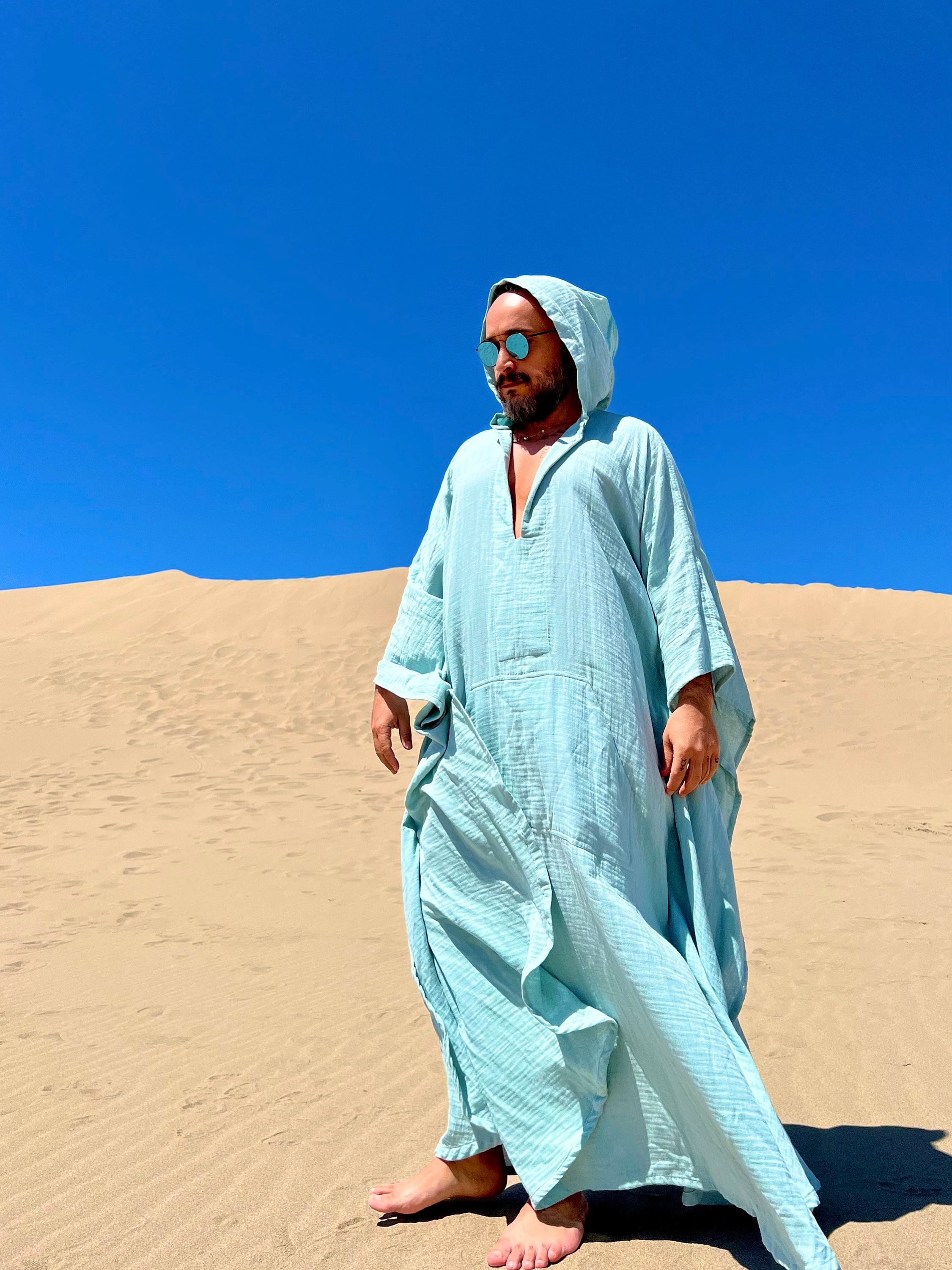 Mens muslin caftan with HOOD / cotton muslin fabric authentic CAFTAN for men / greek style ...