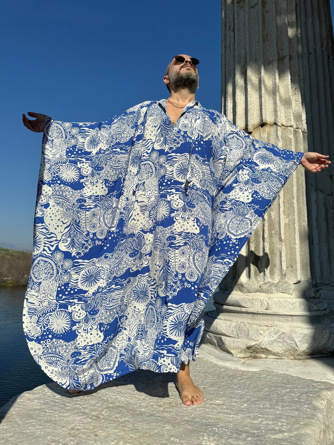 Mens Caftan Blue Viscose Authentic CAFTAN for Men / Greek Style Kaftan ...