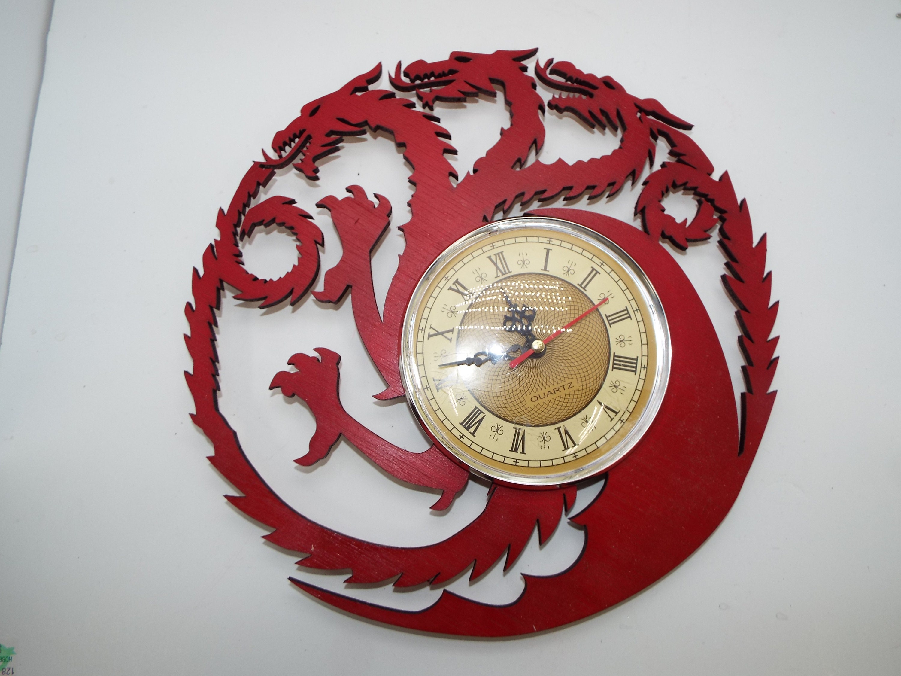 Three Headed Dragon Wall Clock, 5 Mm Baltic Birch With a Quartz ...