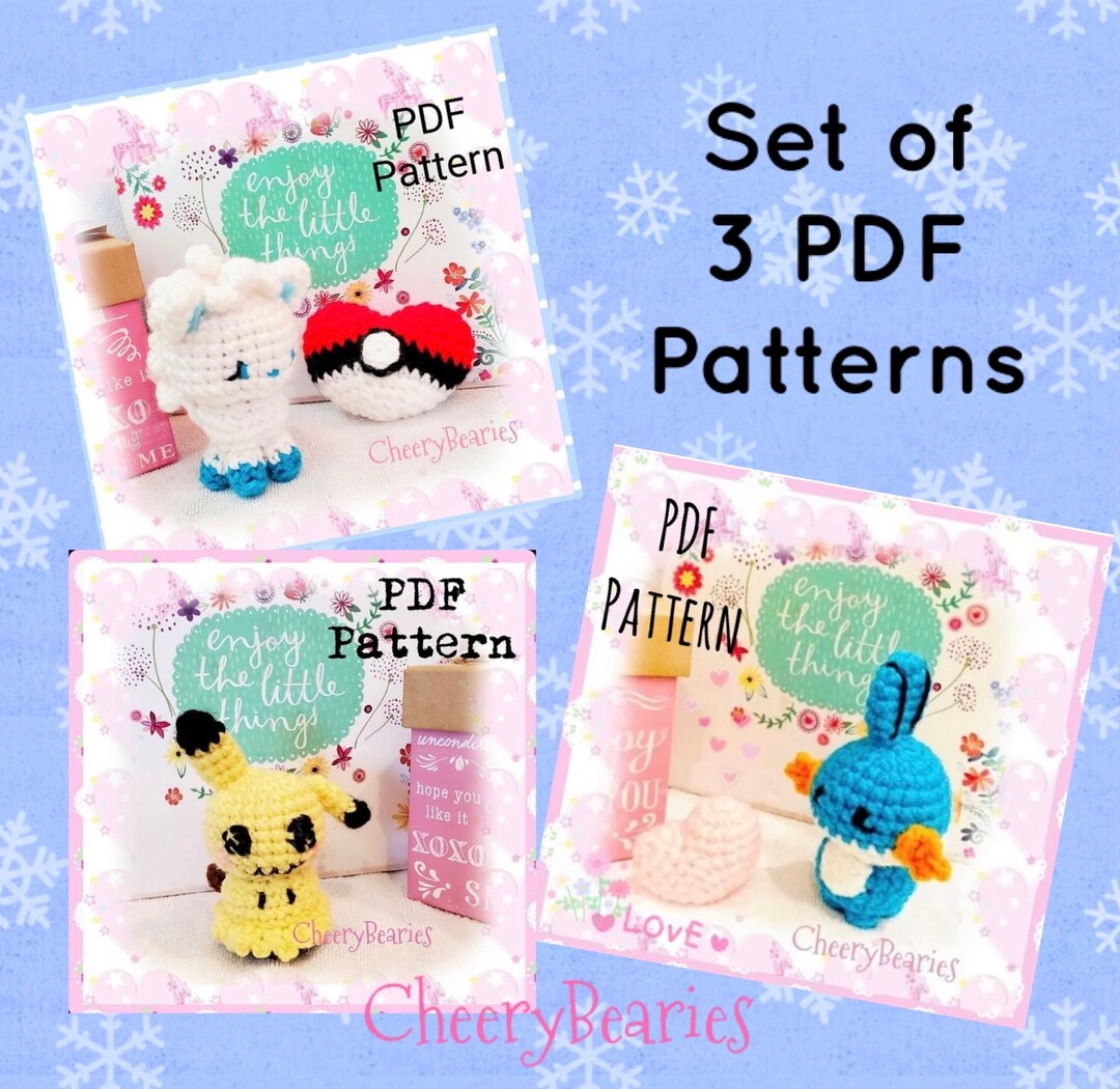 SET of 3 PDF Patterns Mudkip Vulpix & Mimikyu Pokemon, Mudkip Crochet ...