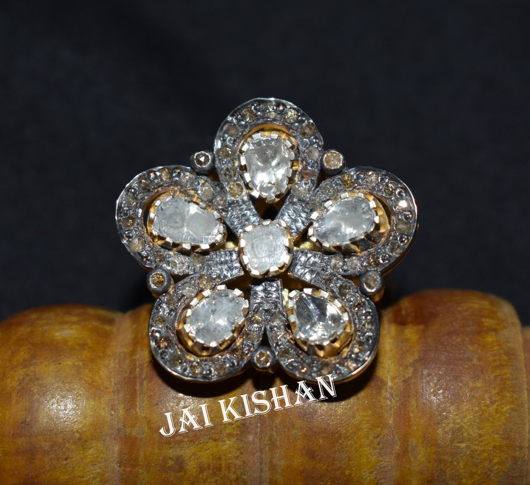 Buy Polki Ring, Polki Diamond Ring, Rose Cut Polki Diamond Ring, 925 ...