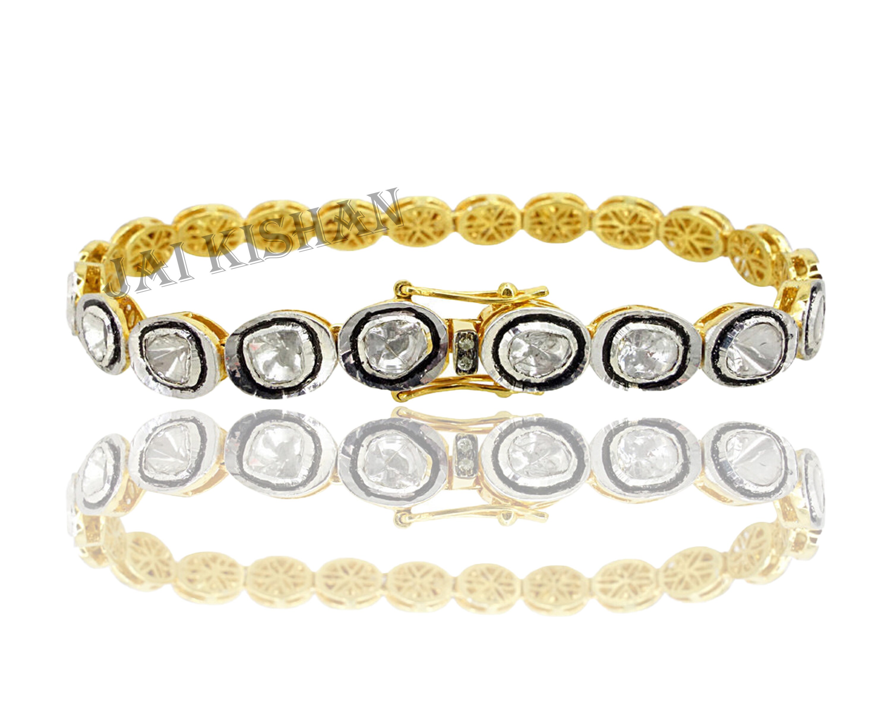 Polki Bracelet Polki Diamond Bangle 925 Sterling Silver | Etsy