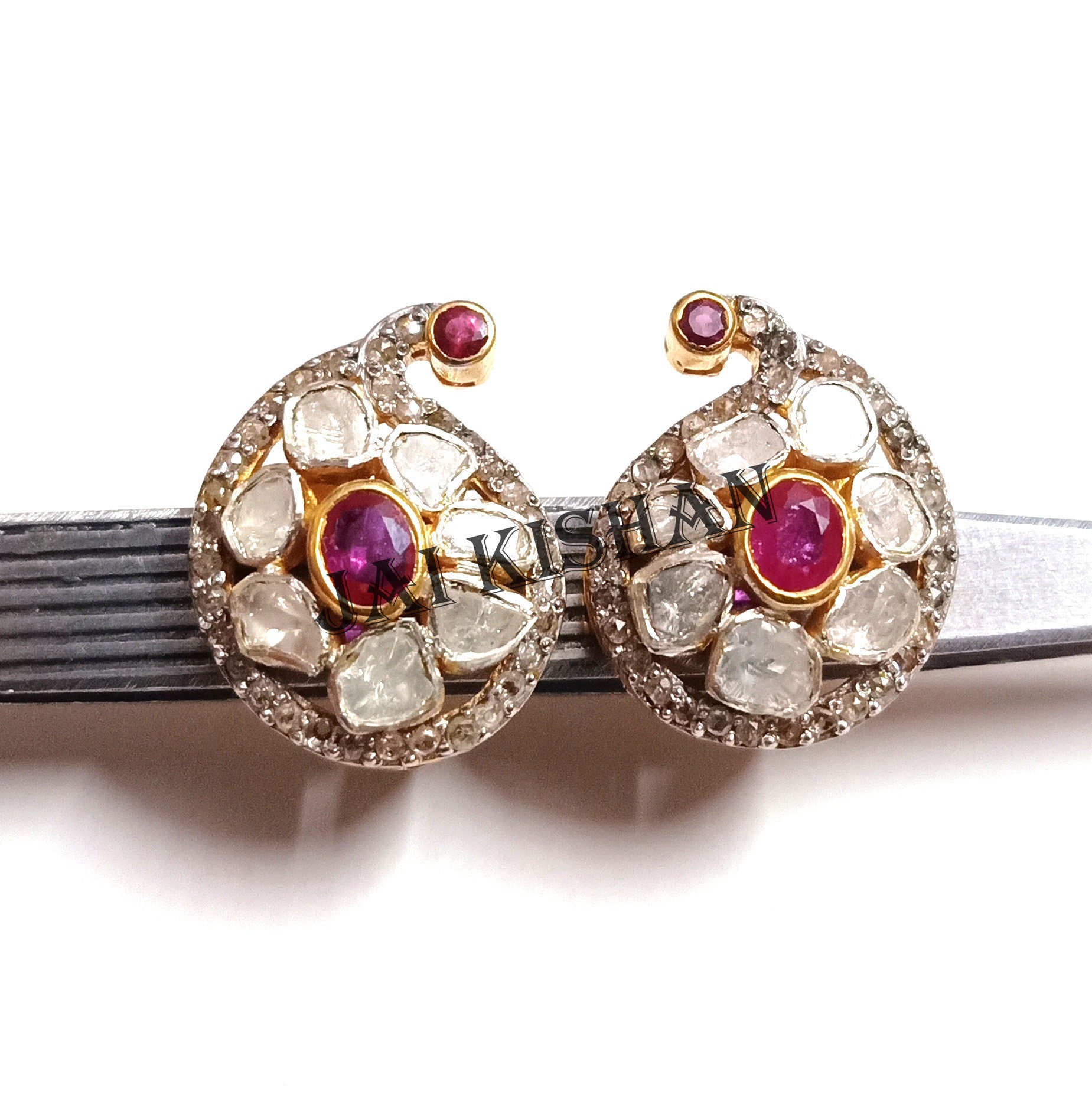 Real Ruby Earrings Polki Earrings 925 Sterling Silver Slice - Etsy UK
