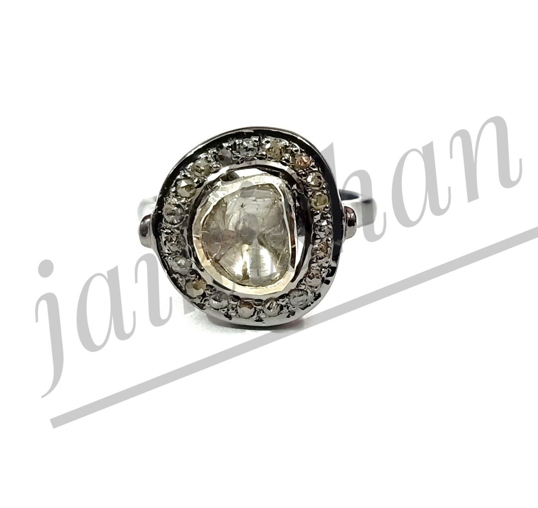 Uncut Polki Ring, Polki Diamond Ring, Black Plated 925 Sterling Silver ...
