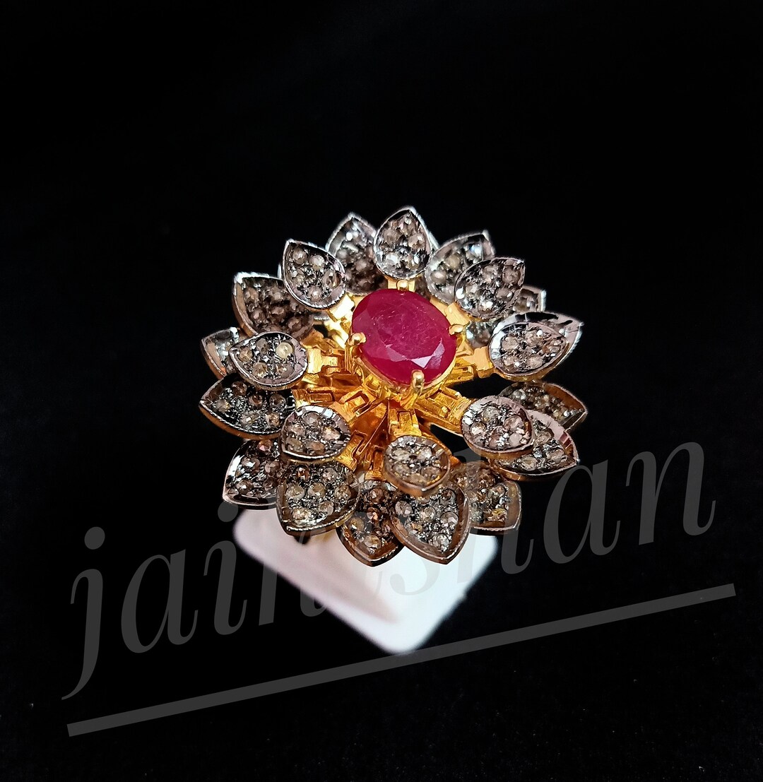 Lotus Rings Pave Diamond Ring Ruby Gemstone Ring Twisted - Etsy