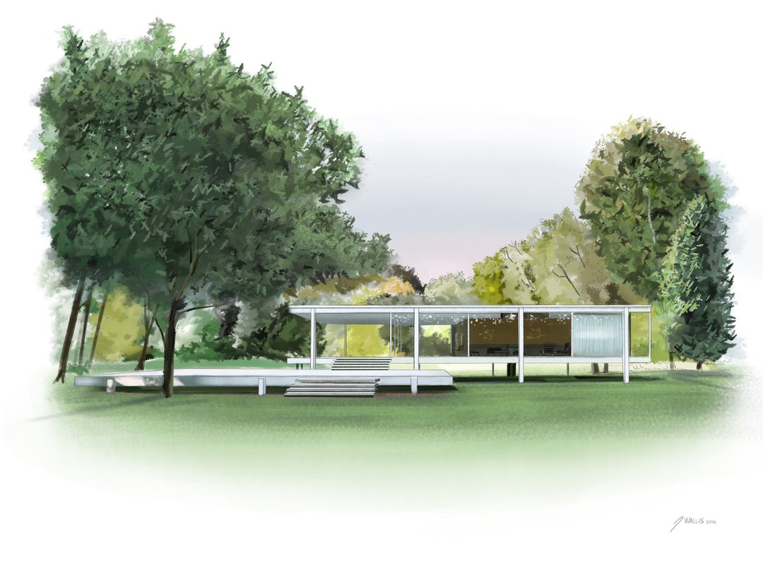 Farnsworth House Art Print Mid Century Modern Wall Art Mies Van Der ...
