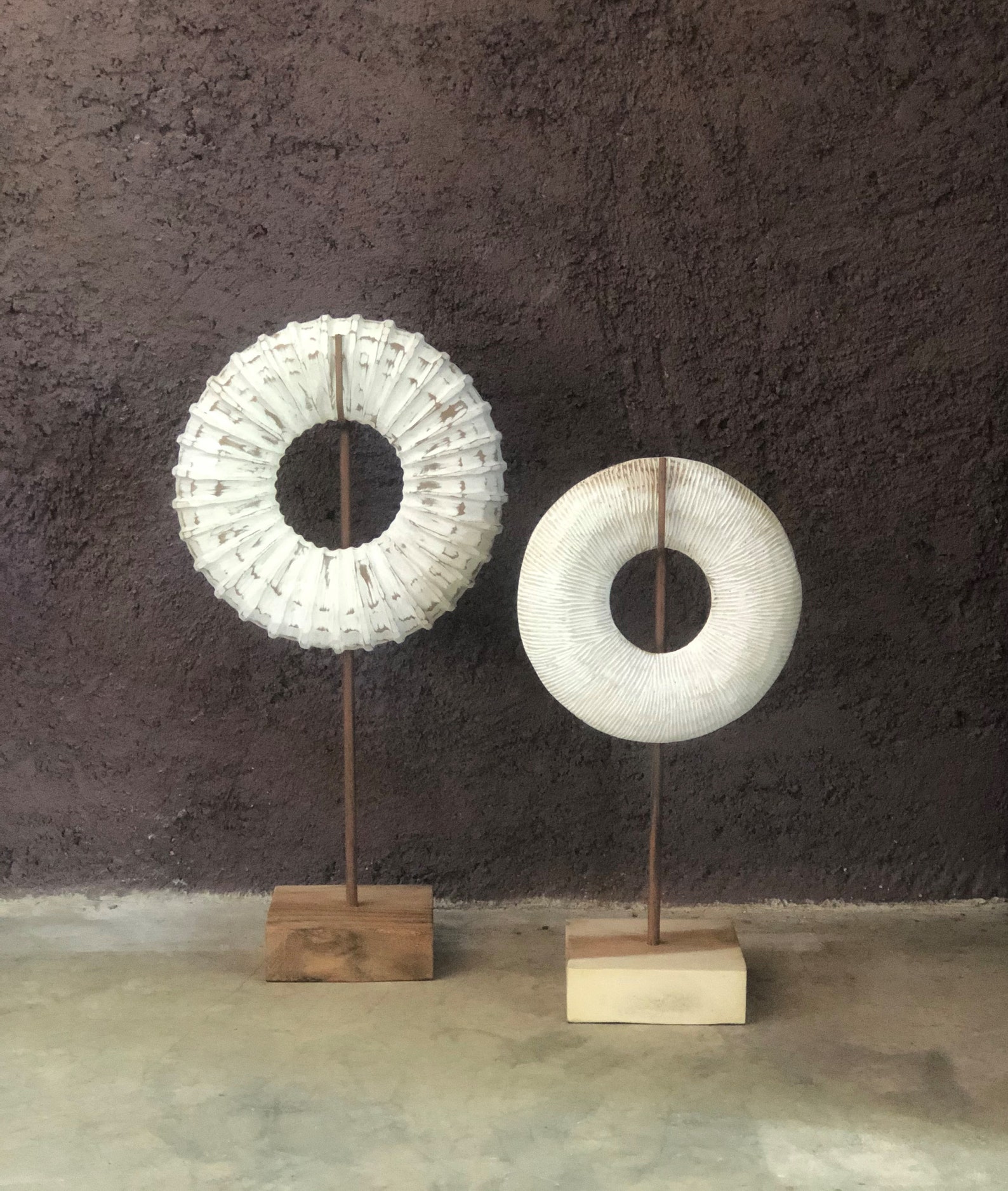 Hand Carved Wood Disk With Stand 18h White Wash Perfect - Etsy