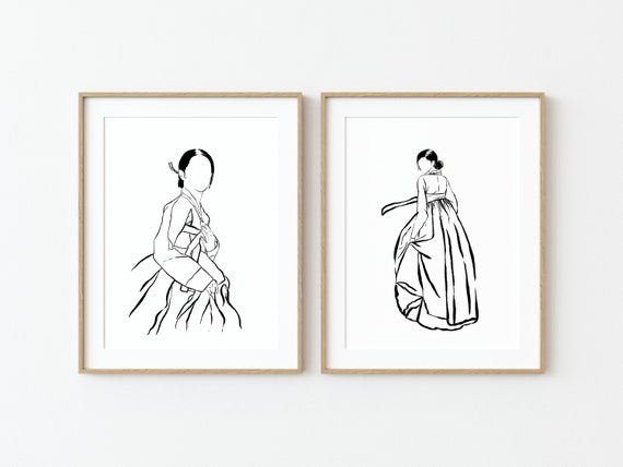 Set of 2 Original Line Art Prints Minimalist Asian Art Print - Etsy