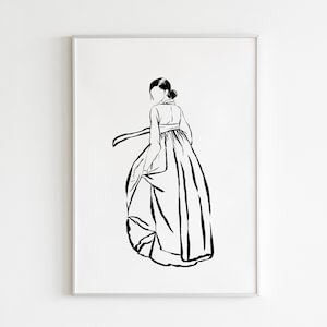 Korean Hanbok Art Print, Korean Line Drawing Art Poster, Korean Woman ...
