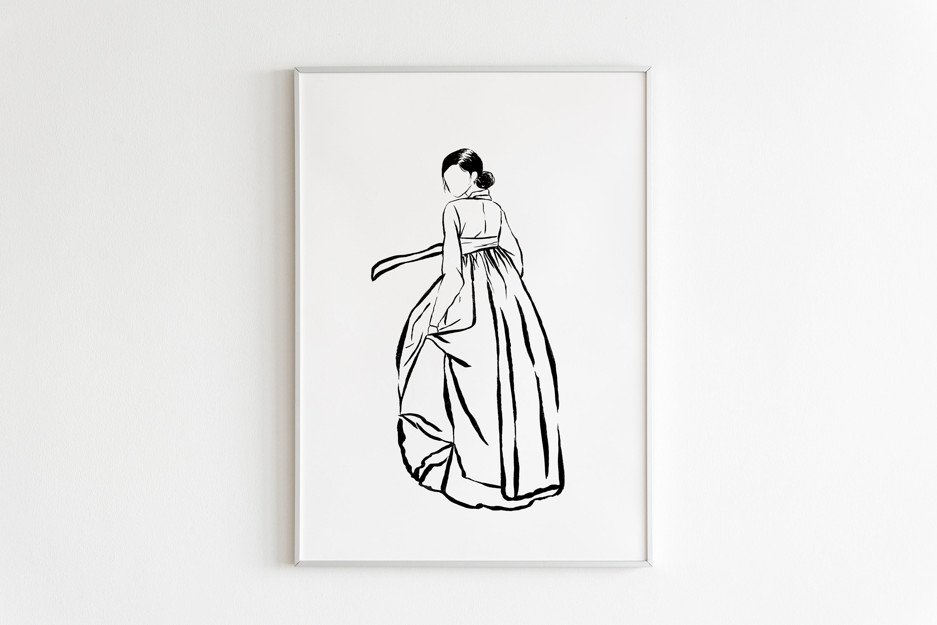 Korean Hanbok Art Print, Korean Line Drawing Art Poster, Korean Woman ...