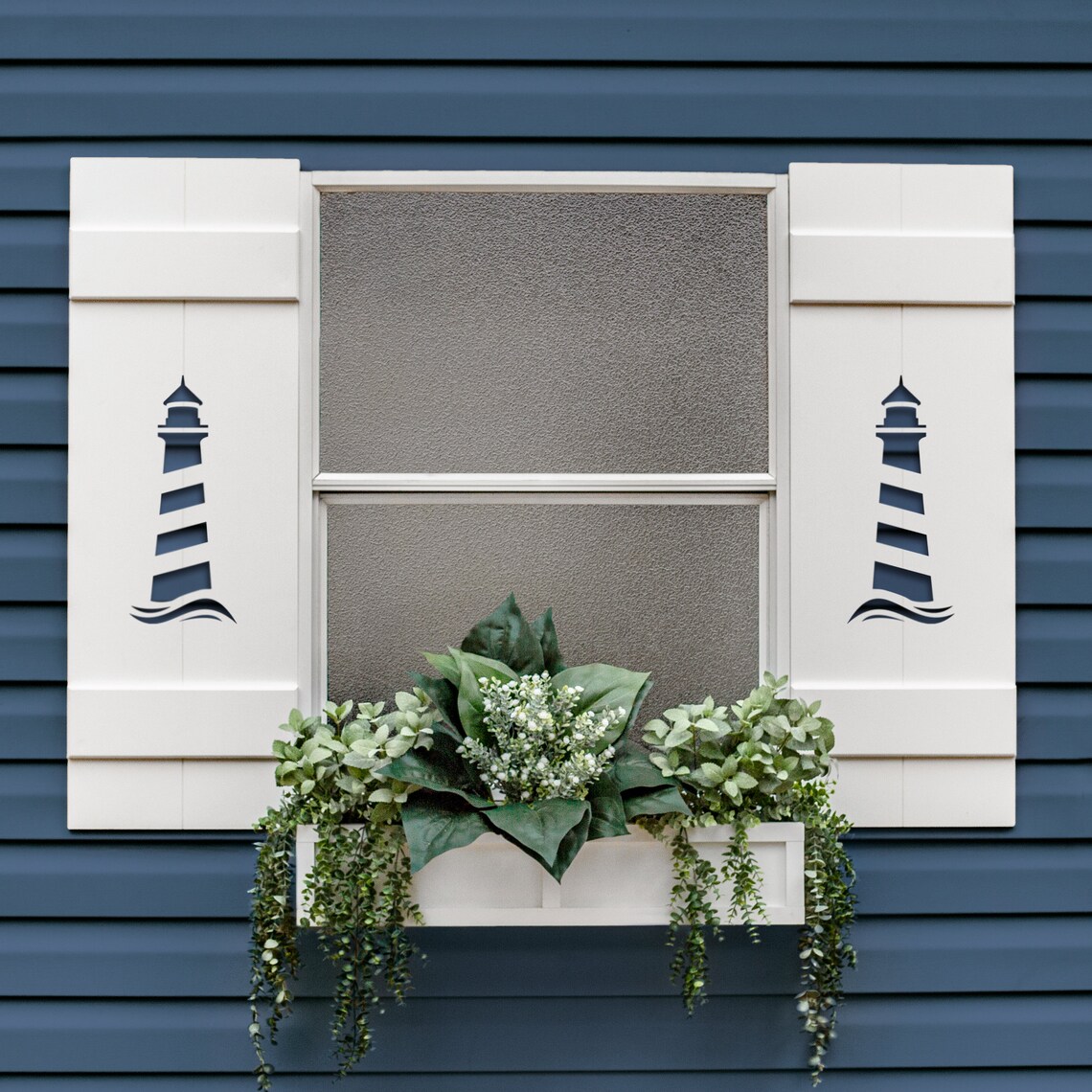 Nautical Lighthouse Shutter – PVC Exterior Window Decor for Beach Homes ...