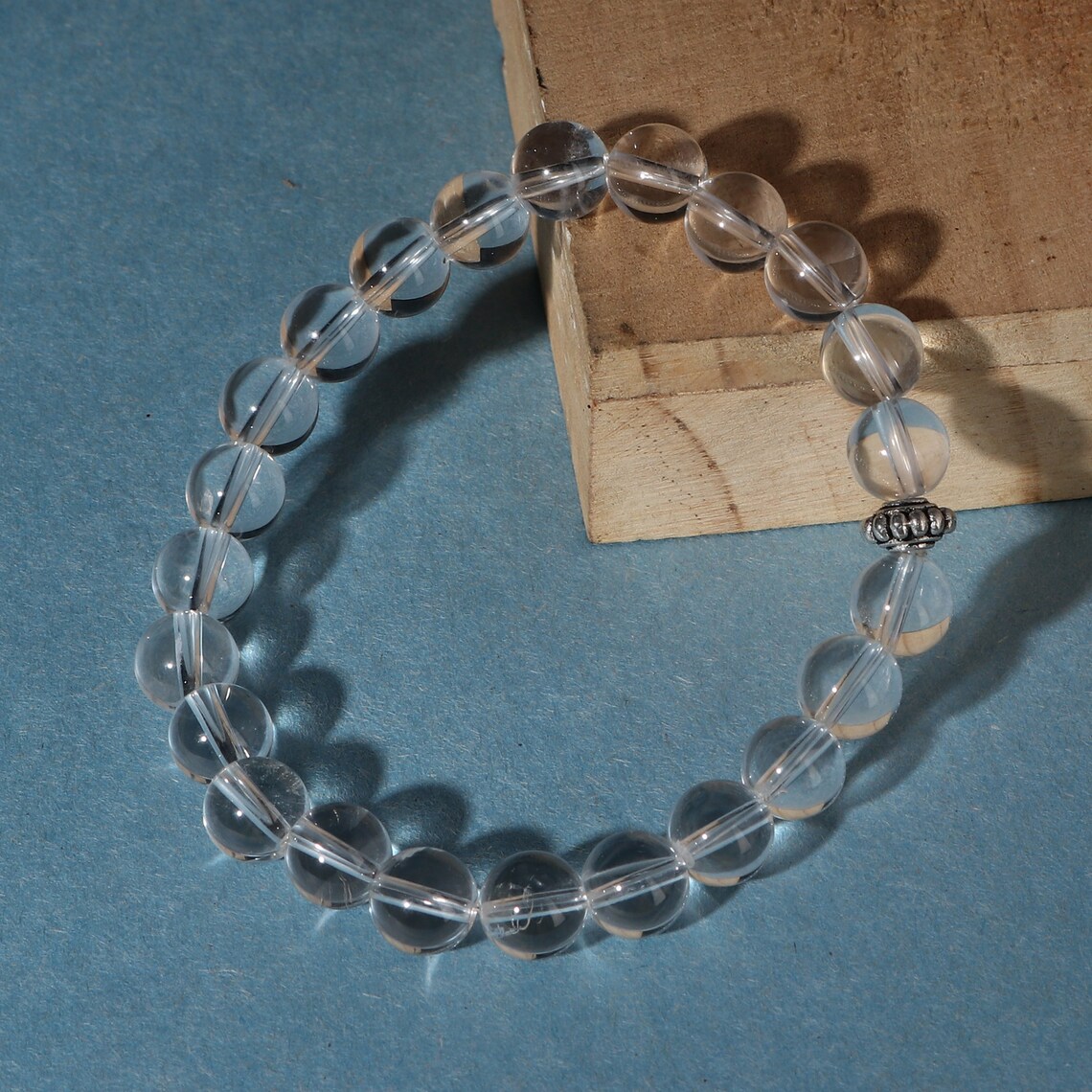 CLEAR QUARTZ Crystal Bracelet Round Clear Beads Beaded Bracelet ...