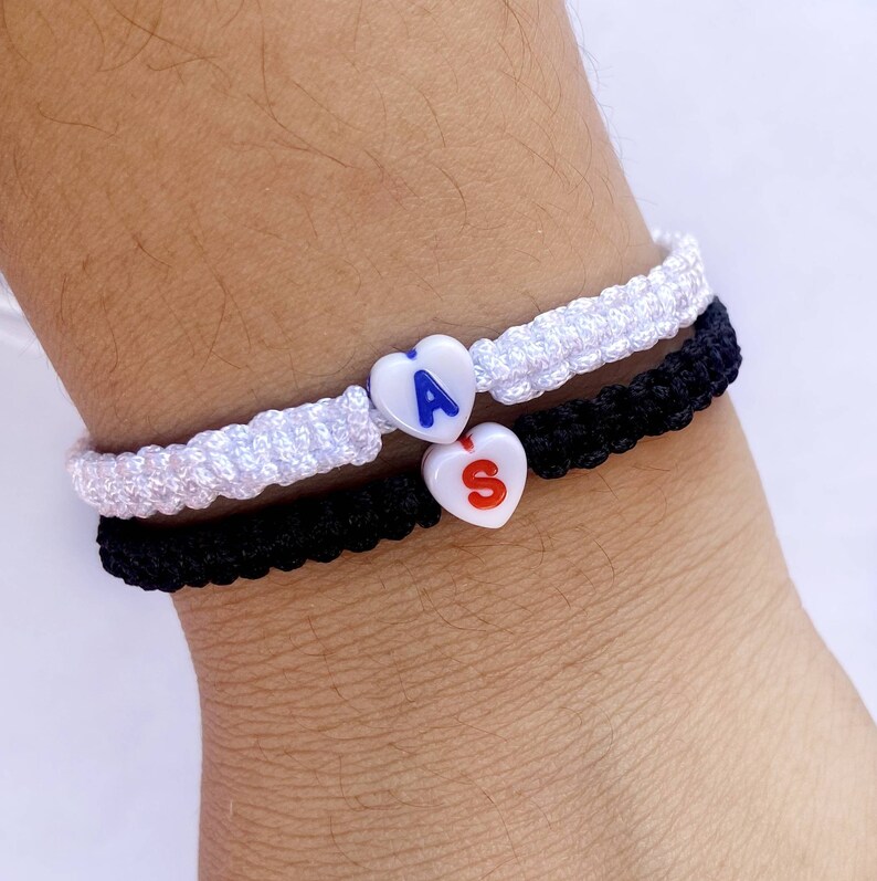 Personalized Initial Heart Macrame Bracelet Set: Matching Couple ...