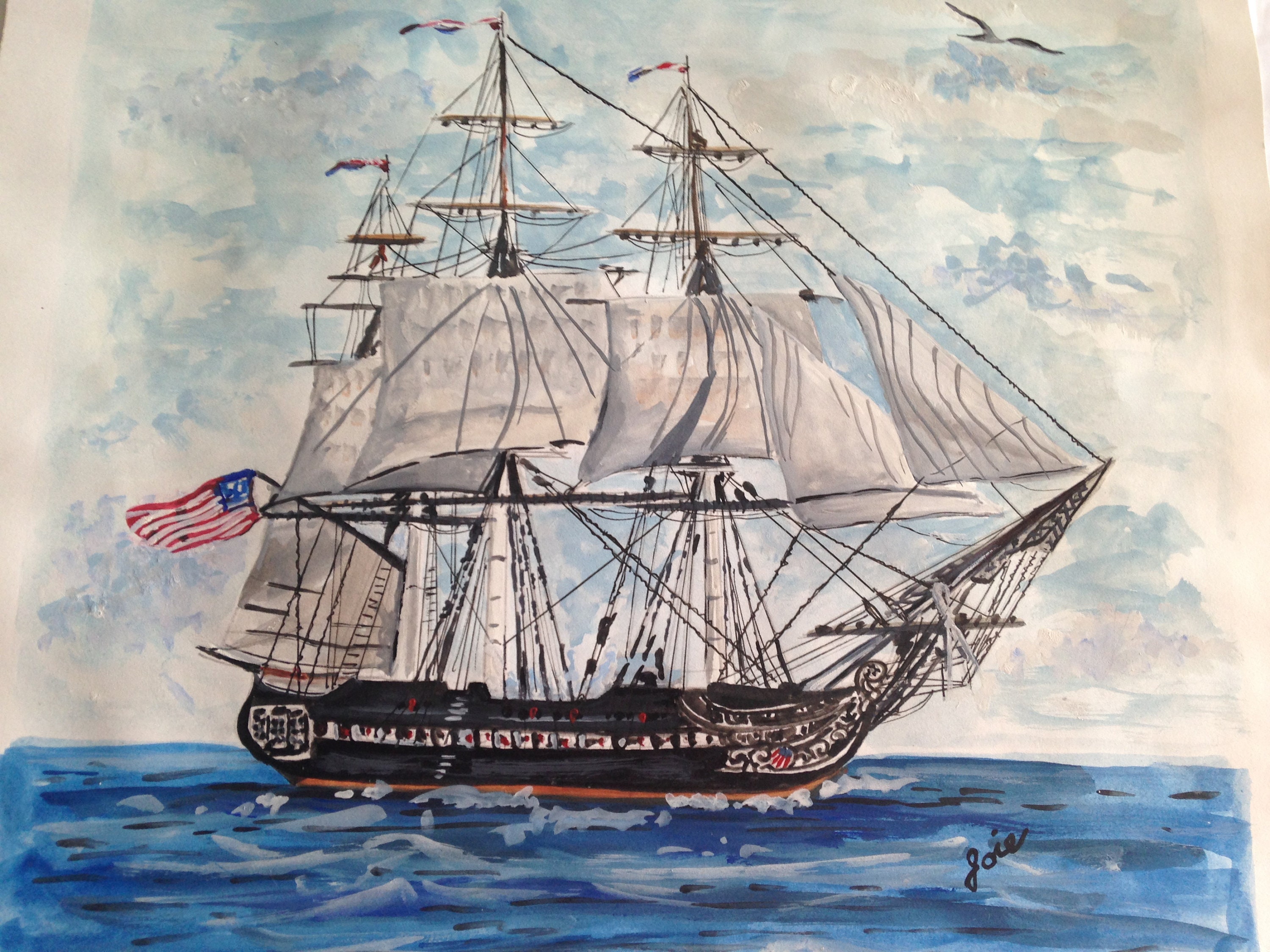USS Constitution Ship Watercolor Painting | Etsy