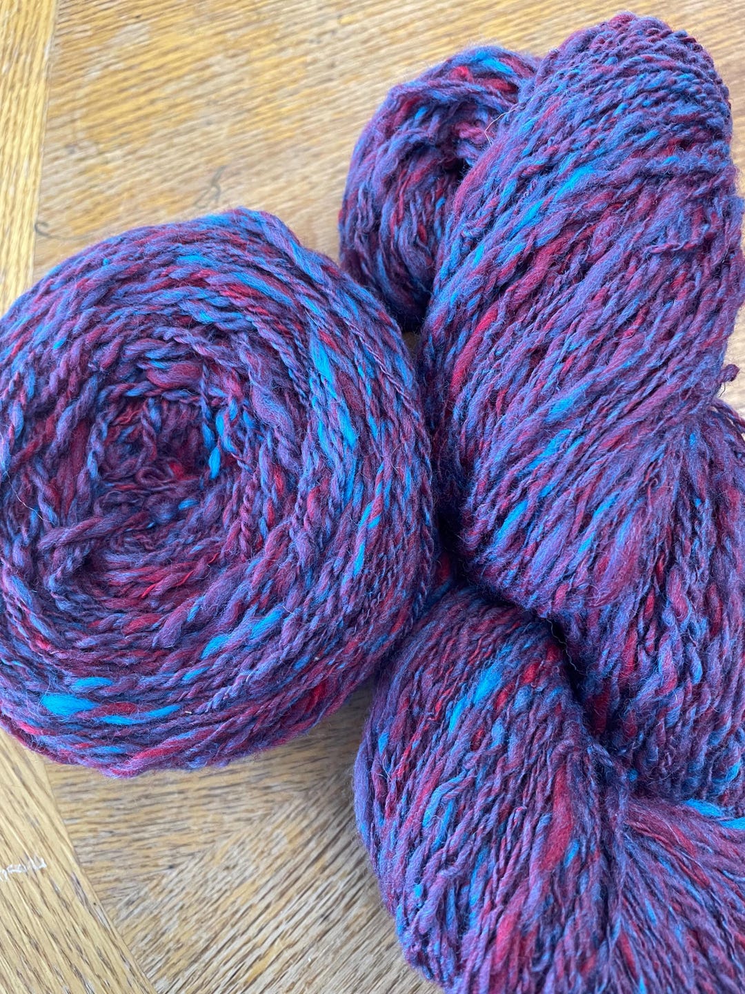 100% Merino Wool Handspun Yarn. 215 Grams Two Ply Red & Blue Sport ...