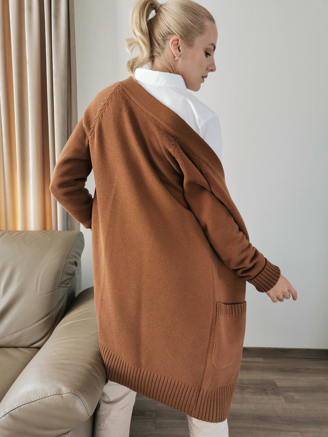 Oversized Merino Cardigan for Women, Handmade Wool Coat With Pockets ...