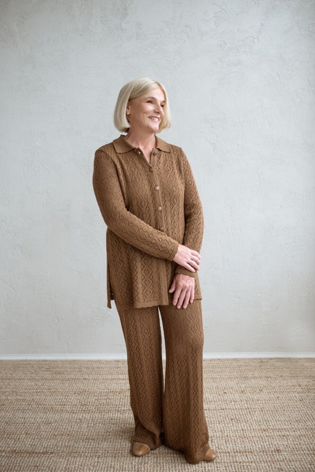 Knitted Merino Wool Set, Merino Wool Lace Set, Knitted Wool Suit, Wide ...