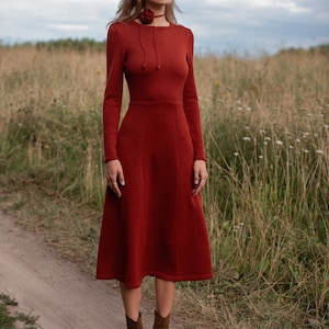 Knitted Merino Wool A-line Dress With Crochet Rose Necklace - Etsy