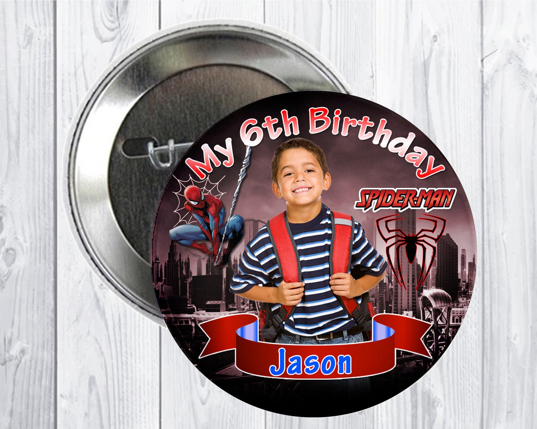 Custom Spiderman Birthday Button Pin, Spiderman Mirror, Birthday Mirror ...