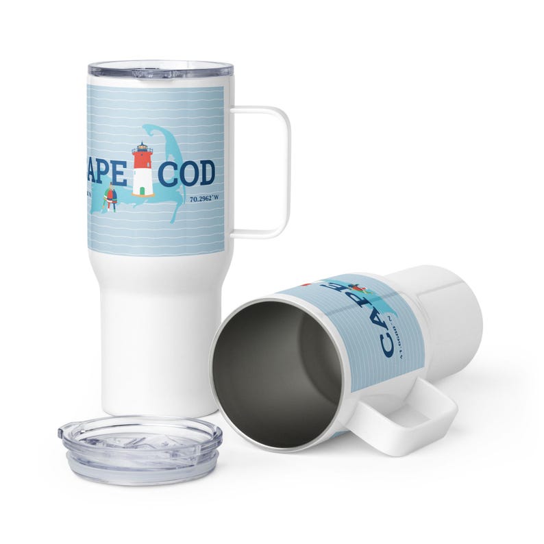 Cape Cod Travel Mug With a Handle, Stainless Spill Proof Mug With Lid ...