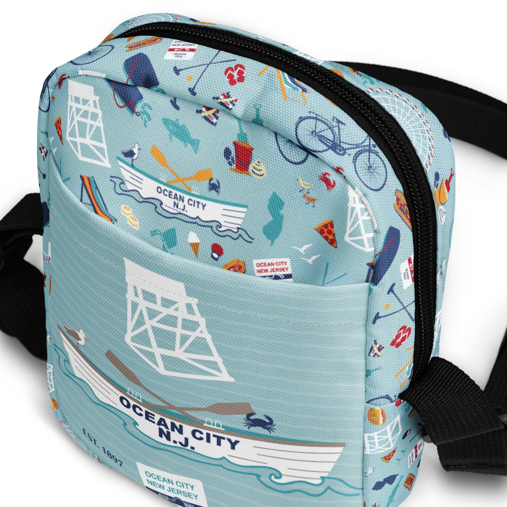 Ocean City, NJ Utility Crossbody Bag, Adjustable Strap Purse for Beach ...