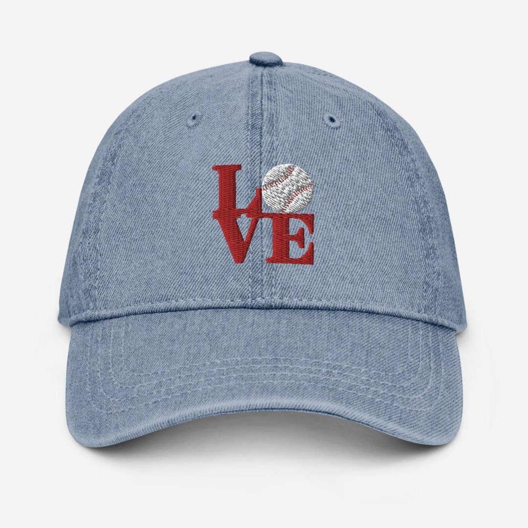 Baseball Denim Embroidered Cap, LOVE Baseball Cap Denim Fabric ...