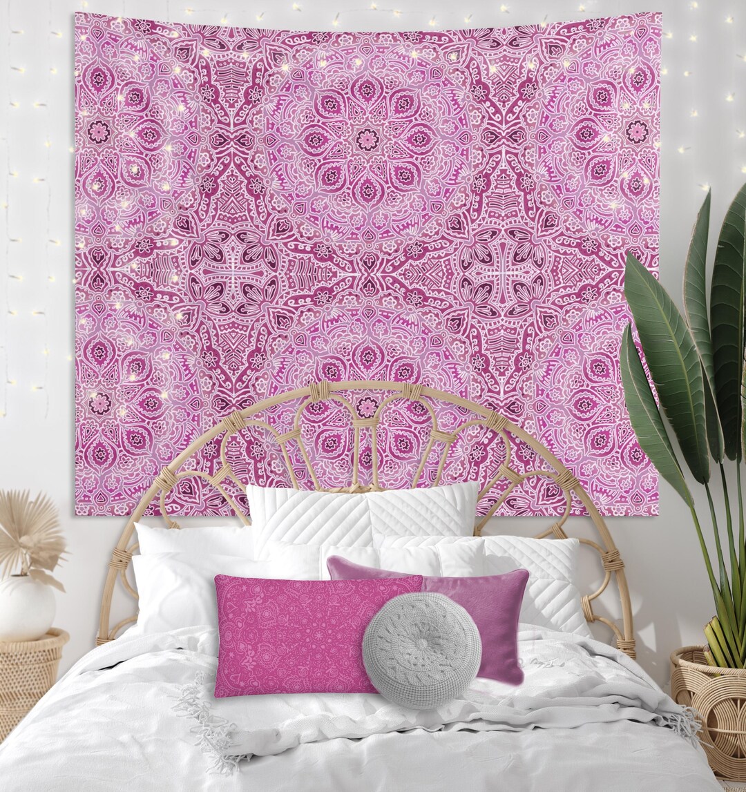 Magenta Boho Mandala Design Indoor Wall Tapestry for Dorm, Home Decor ...