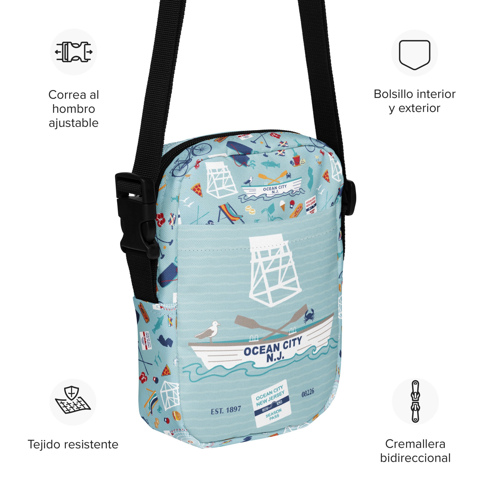 Ocean City, NJ Utility Crossbody Bag, Adjustable Strap Purse for Beach ...