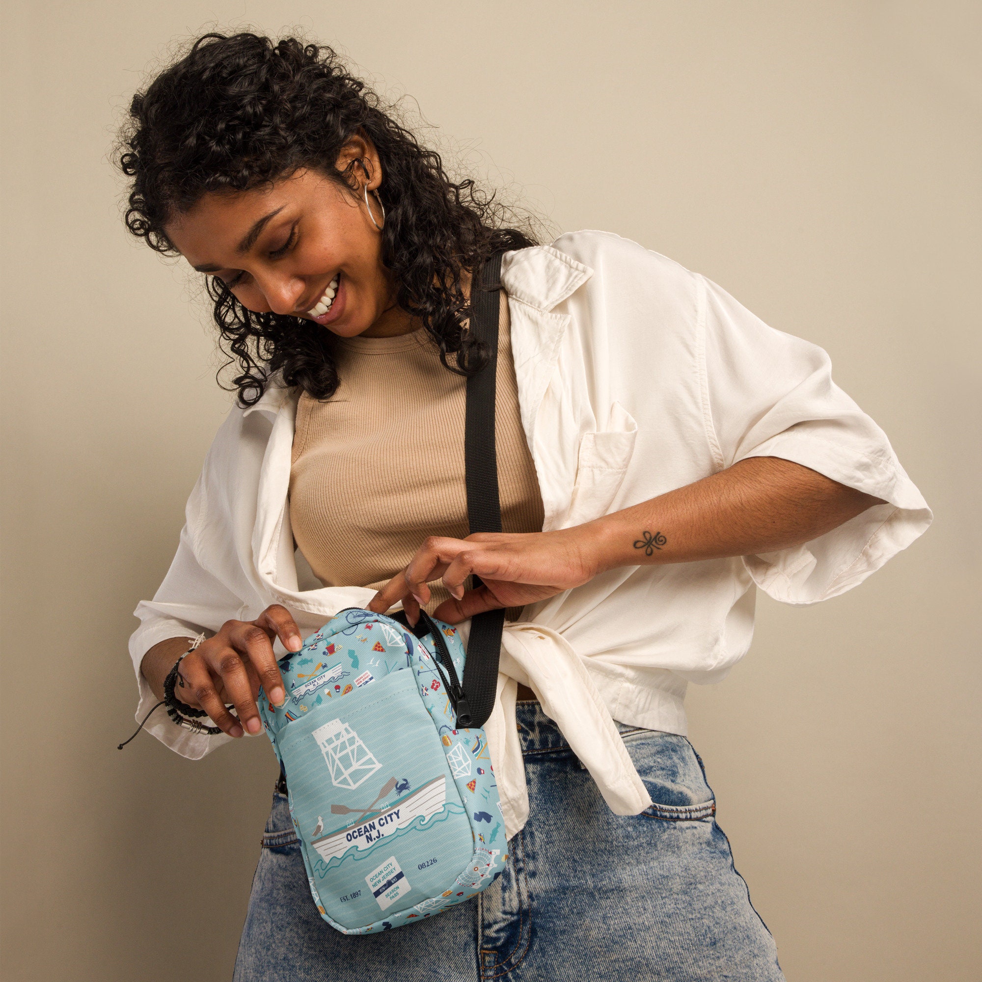 Ocean City, NJ Utility Crossbody Bag, Adjustable Strap Purse for Beach ...