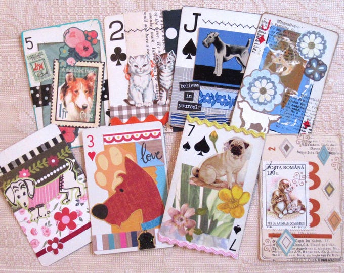 Lot of Altered Playing Cards Dogs and Cats Collage Journal Ephemera ...