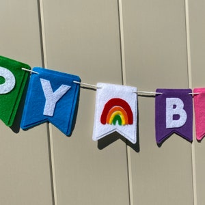 Happy Birthday Rainbow Banner, Rainbow Birthday Felt Banner, Party ...