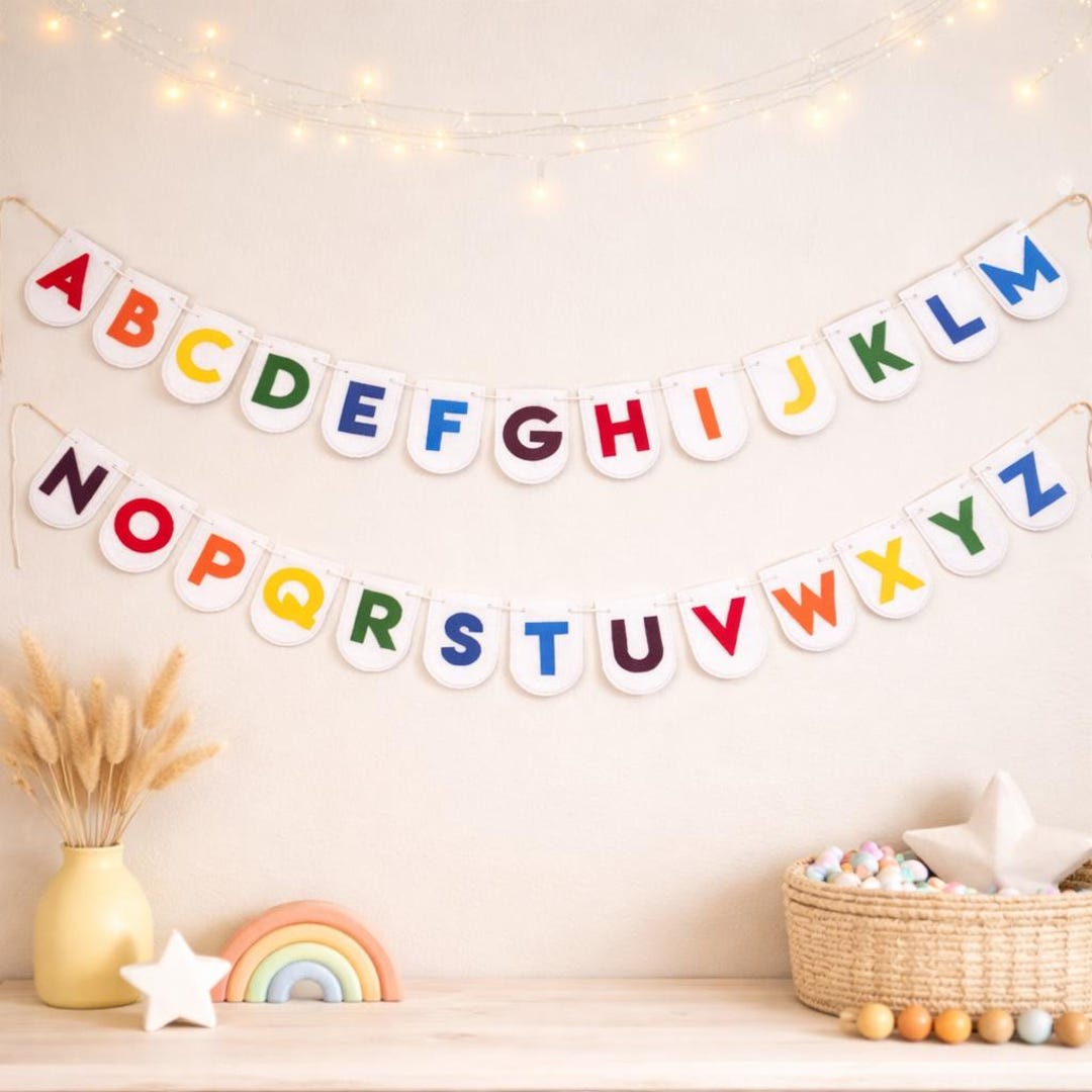Alphabet Felt Banner, ABC Wall Decor, Nursery Alphabet Garland ...
