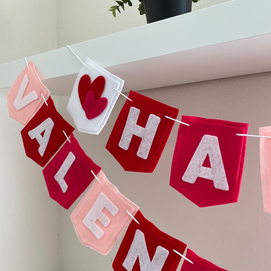 Happy Valentines Day Felt Banner, Valentines Day Garland, Valentines ...