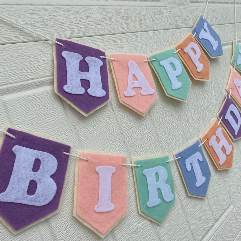 Happy Birthday Banner Birthday Felt Banner Pastel Colors | Etsy