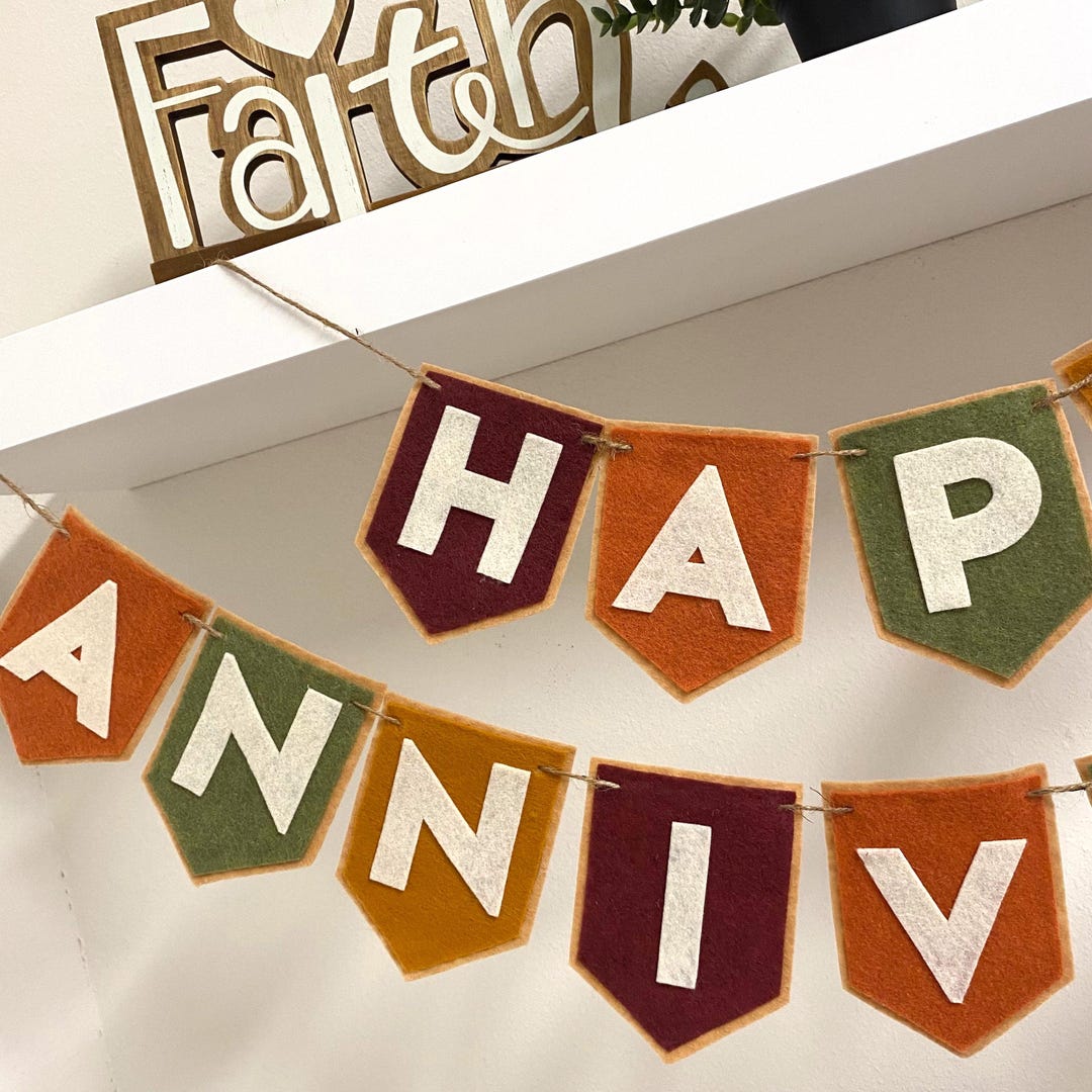 Boho Felt Happy Anniversary Banner, Anniversary Felt Banner ...