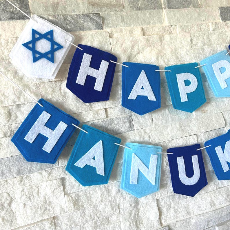 Happy Hanukkah Felt Banner, Decoration for December Jewish Holiday ...