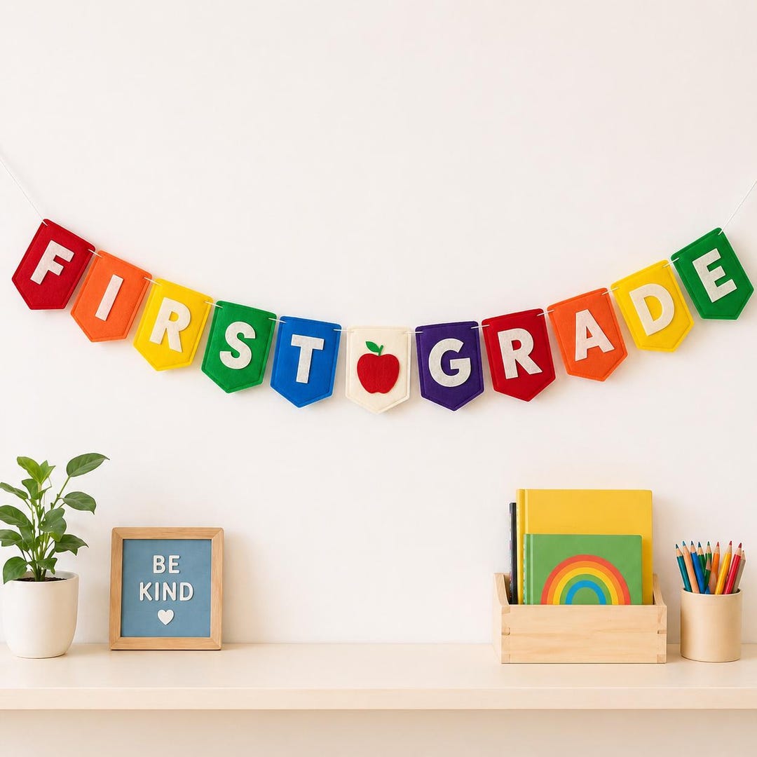 First Grade Banner, First Day of School Decor, Rainbow Felt Banner ...