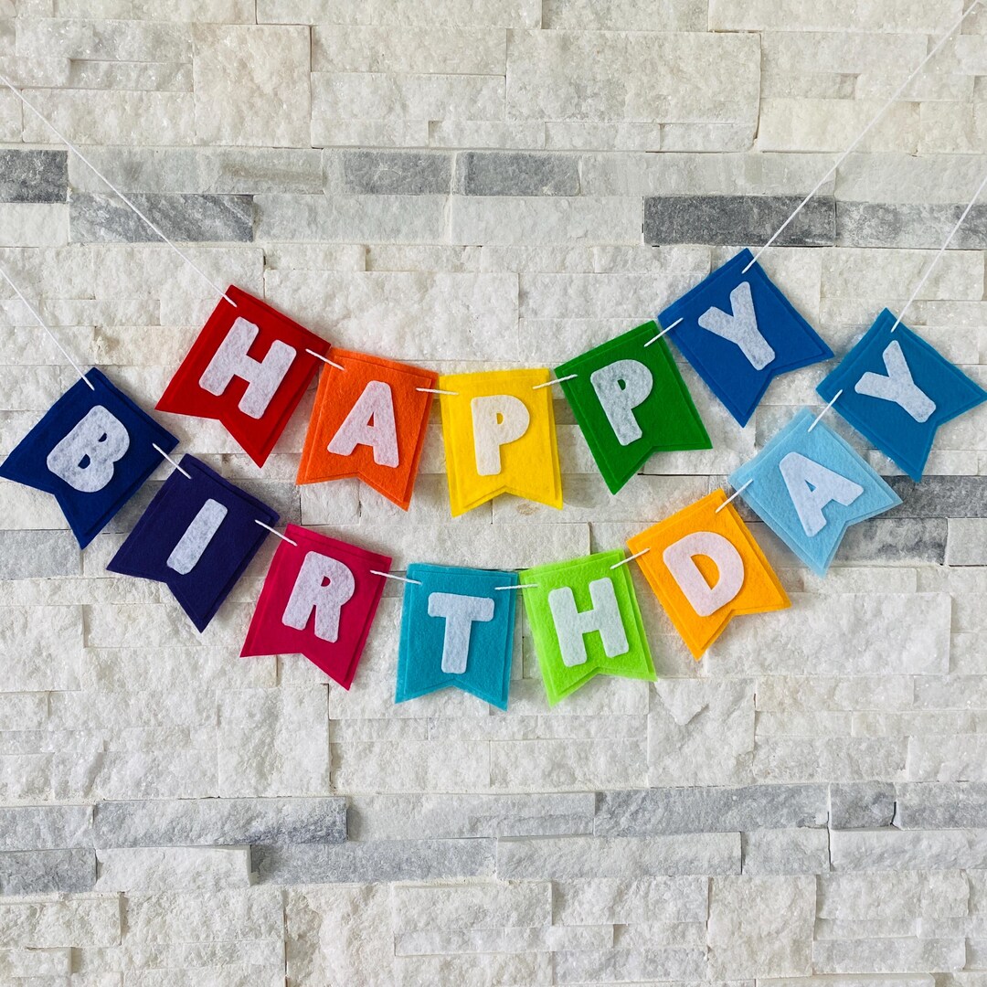 Happy Birthday Rainbow Banner, Rainbow Birthday Felt Banner, Party ...