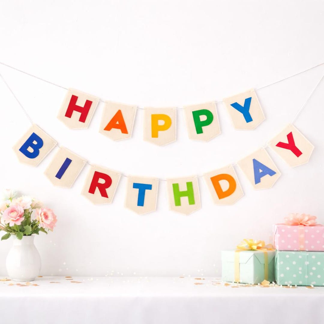 Happy Birthday Rainbow Banner, Rainbow Birthday Felt Banner, Party ...